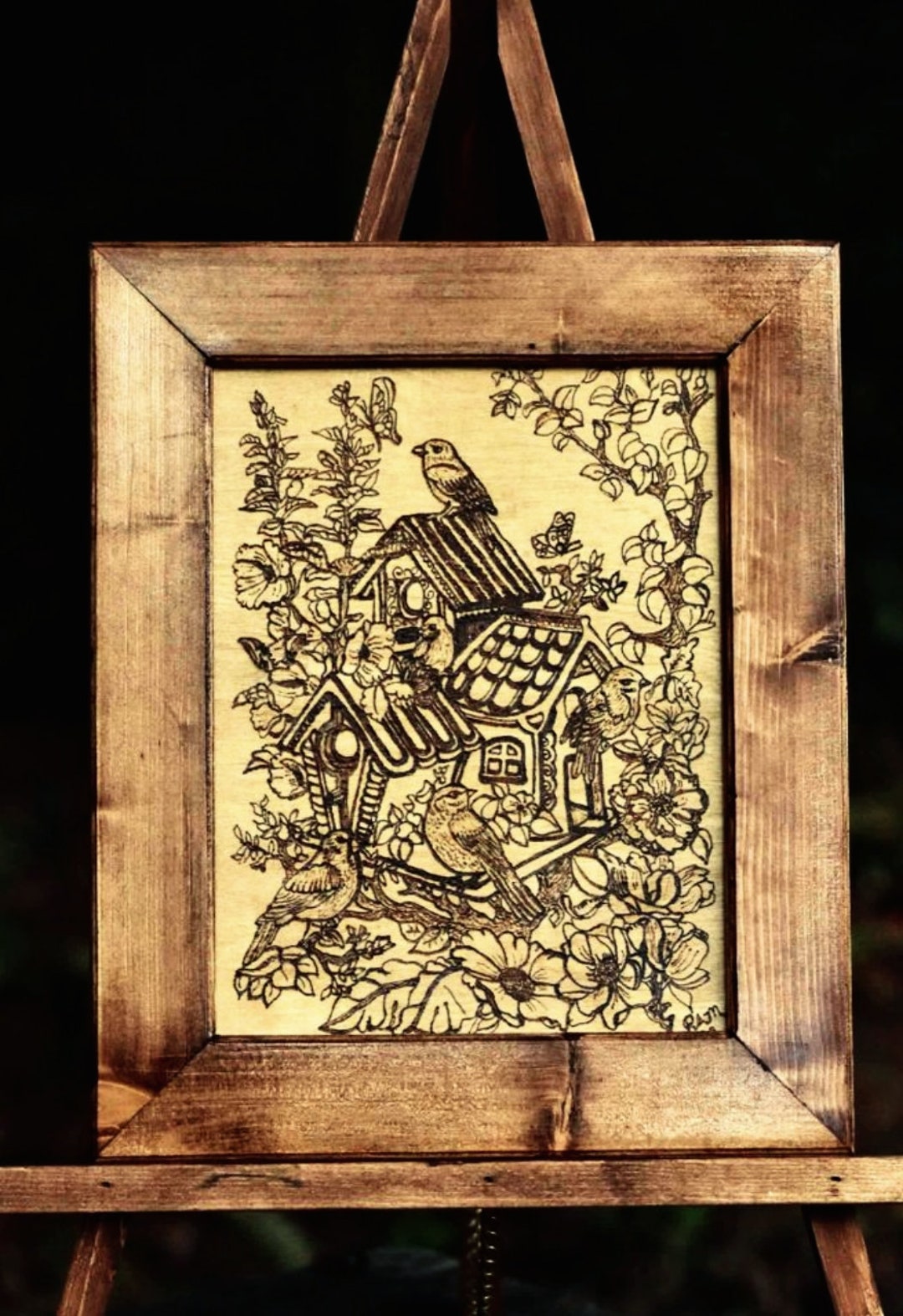 Wood Burned Birds and Bird House Framed Art - Etsy