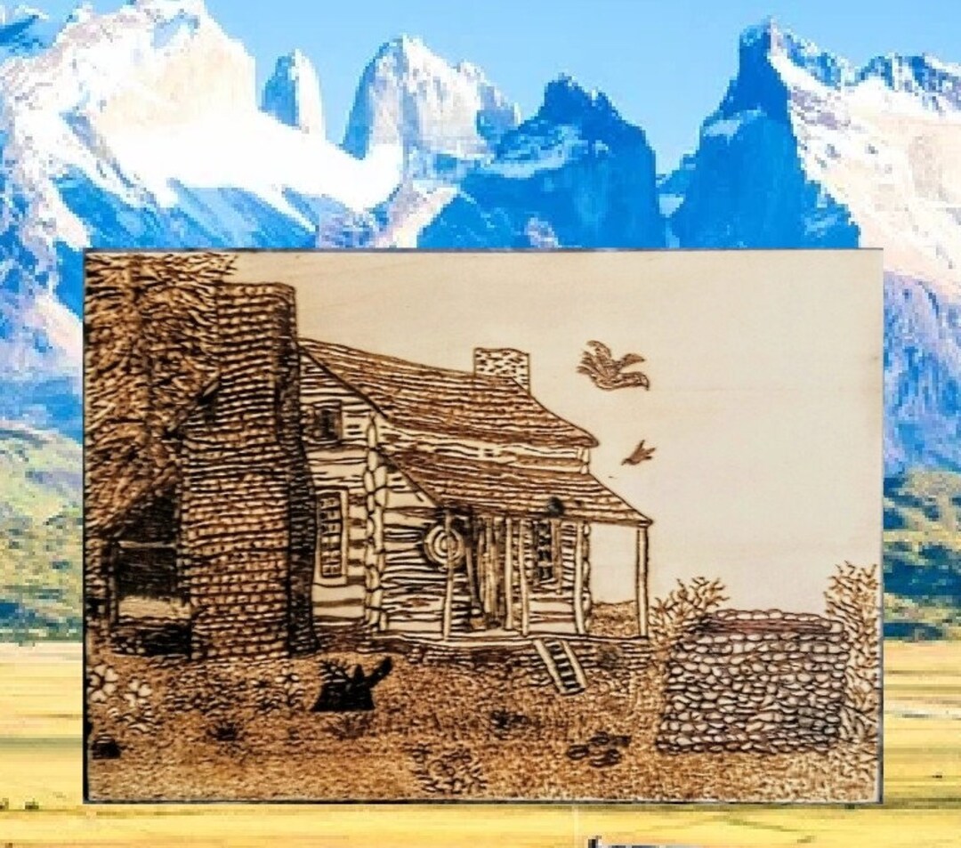 Wood Burned Log Cabin - Etsy
