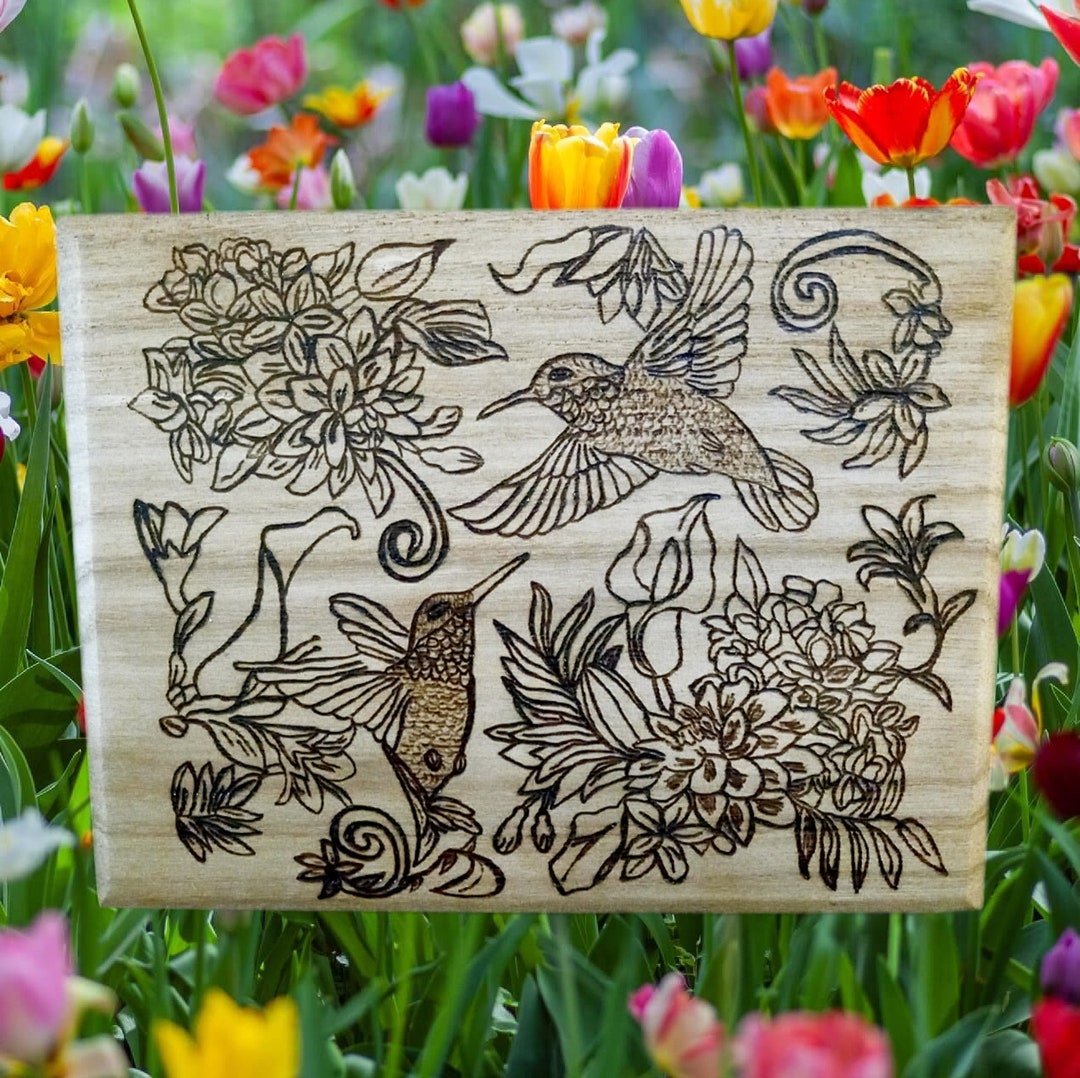 Wood Burned Hummingbird and Flowers Box - Etsy