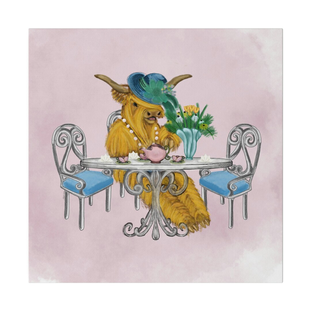 Highland Cow Tea Time Canvas Print Cute Farm Animal Art - Etsy