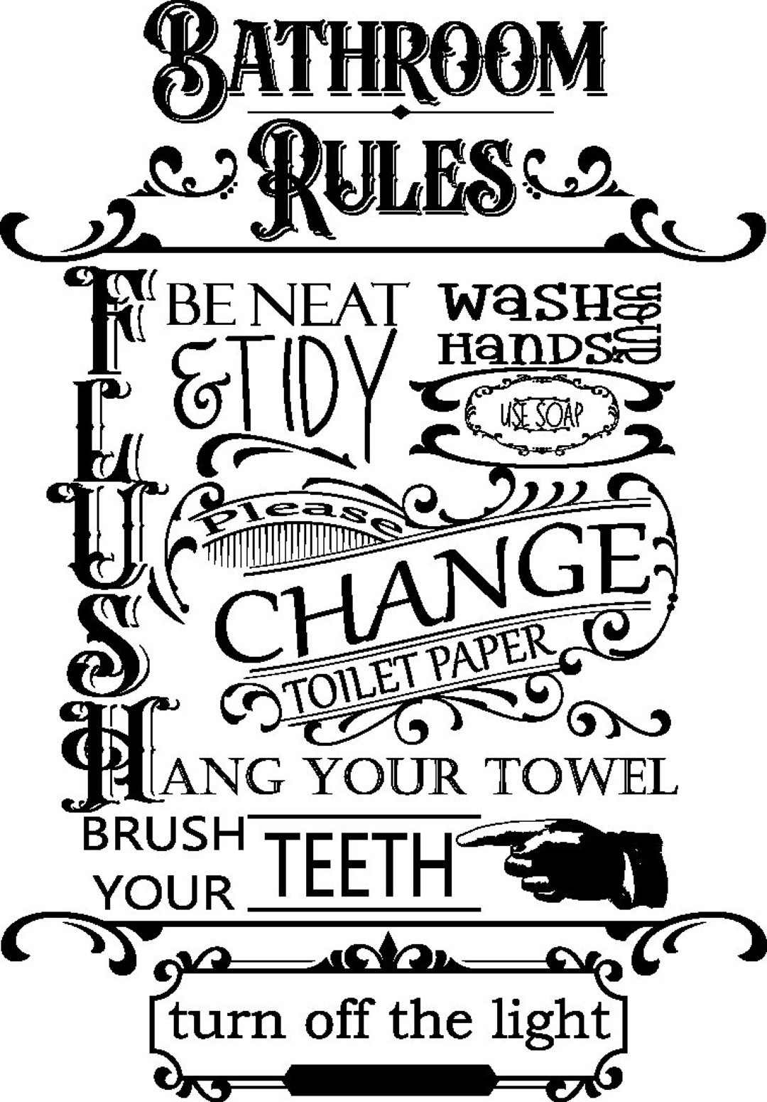 Bathroom Rules Decor, SVG and PNG Cut File, Digital Download, Wash Your ...