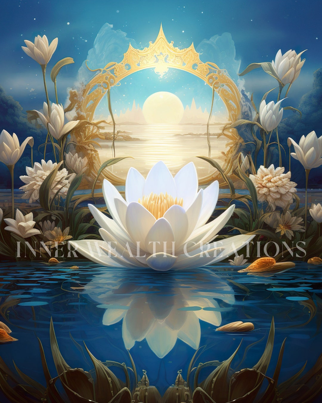 Lotus Crown Moon, Ai Generated Digital Art,bring A Crown Serenity to ...