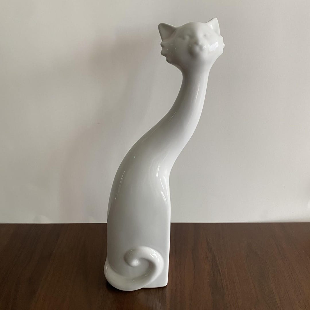 White Long Neck Kitty Cat Ceramic Figurine Sculpture Bookend - Etsy