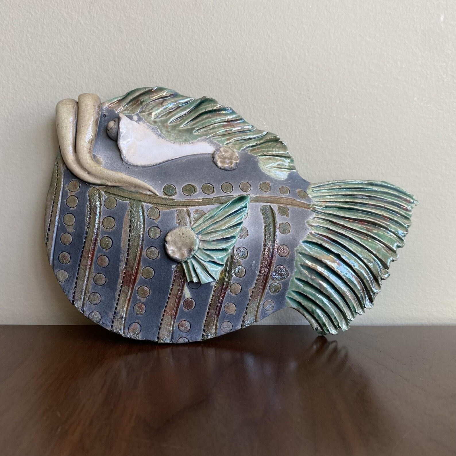 Charming Ceramic Raku Pottery Fish Wall Plaque Somethings Fishy ...