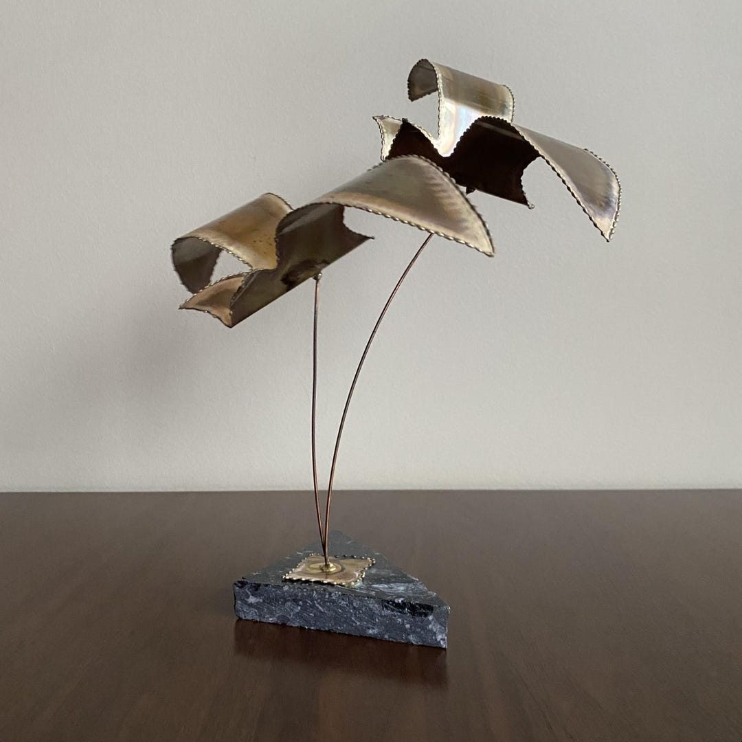 Vintage Brutalist Brass Metal Torch Art Seagull Bird Kinetic Sculpture ...