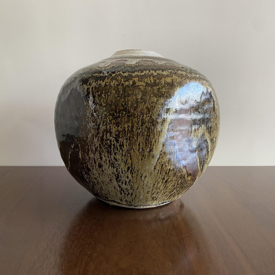 Walter Dexter Canada Studio Pottery Vase Black Brown Drip Glaze - Etsy