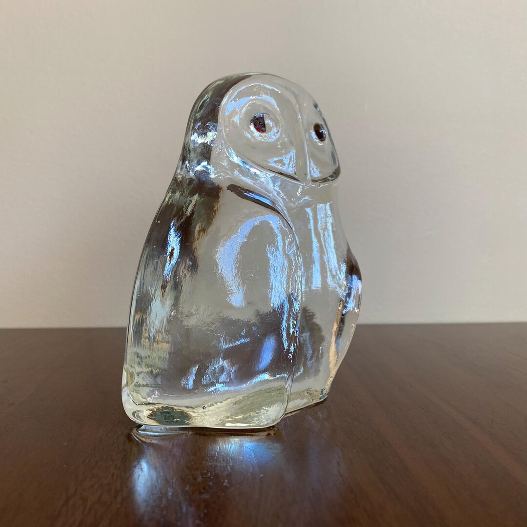 Vintage Clear Glass Owl Paperweight Figurine Hadeland Steuben Style - Etsy