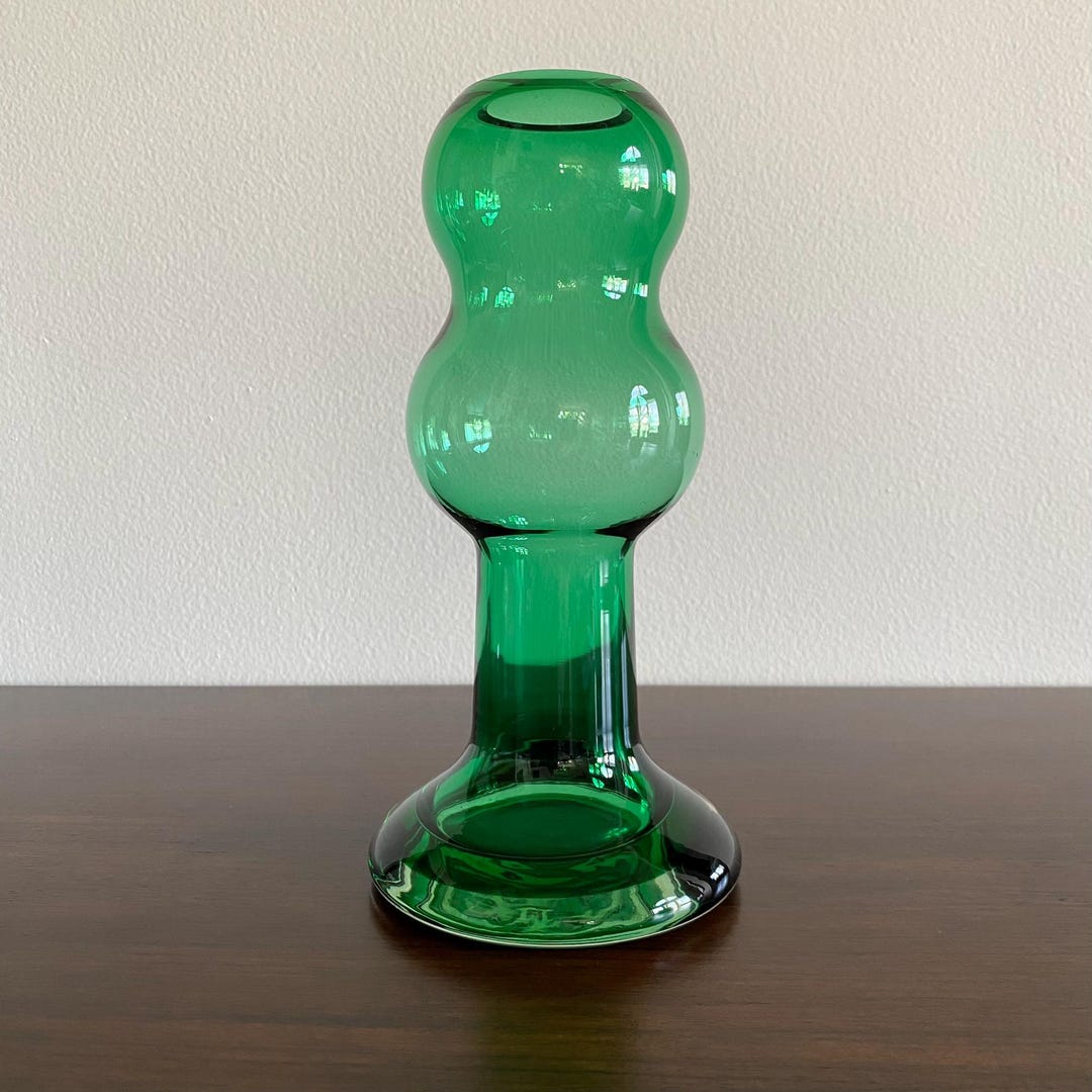Ulla Maija Vikman Puisto Green Glass Vase Riihimäen Lasi Finland Rare ...