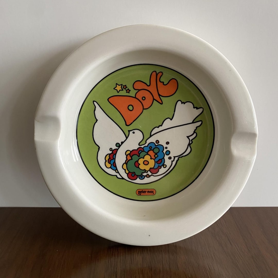 Vintage Peter Max Peace Dove Bird Groovy Ashtray 1960s Retro Colorful ...