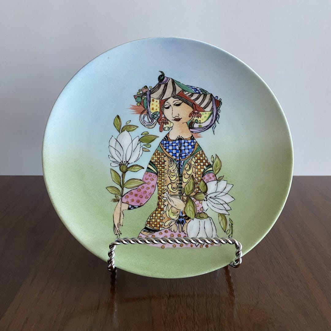 Danish Handpainted Woman With Flowers Pottery Plate Wall Hanging Else ...