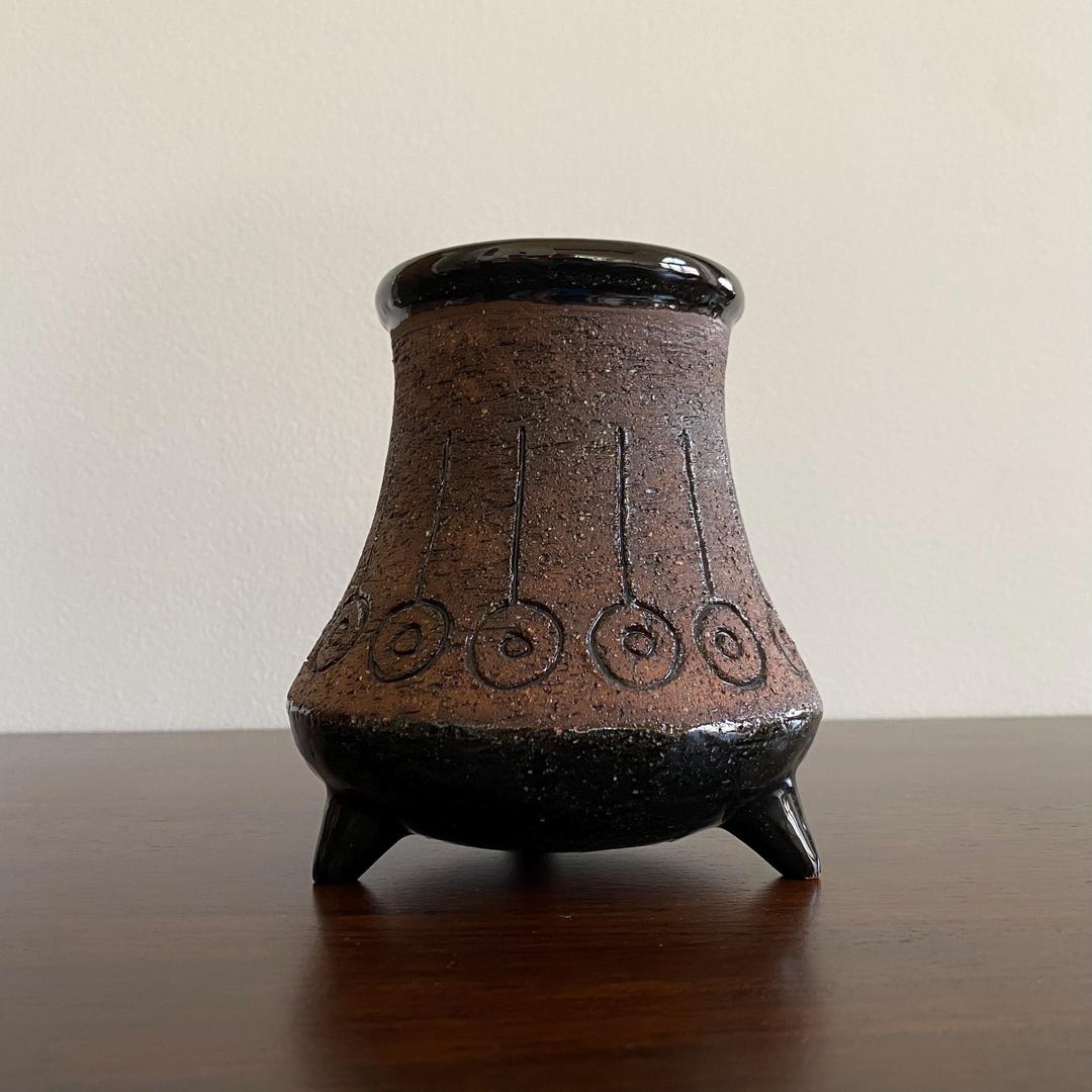 Vintage Gabriel Sweden Pottery Tripod Vase Geometric Circles Eke Bjeren ...