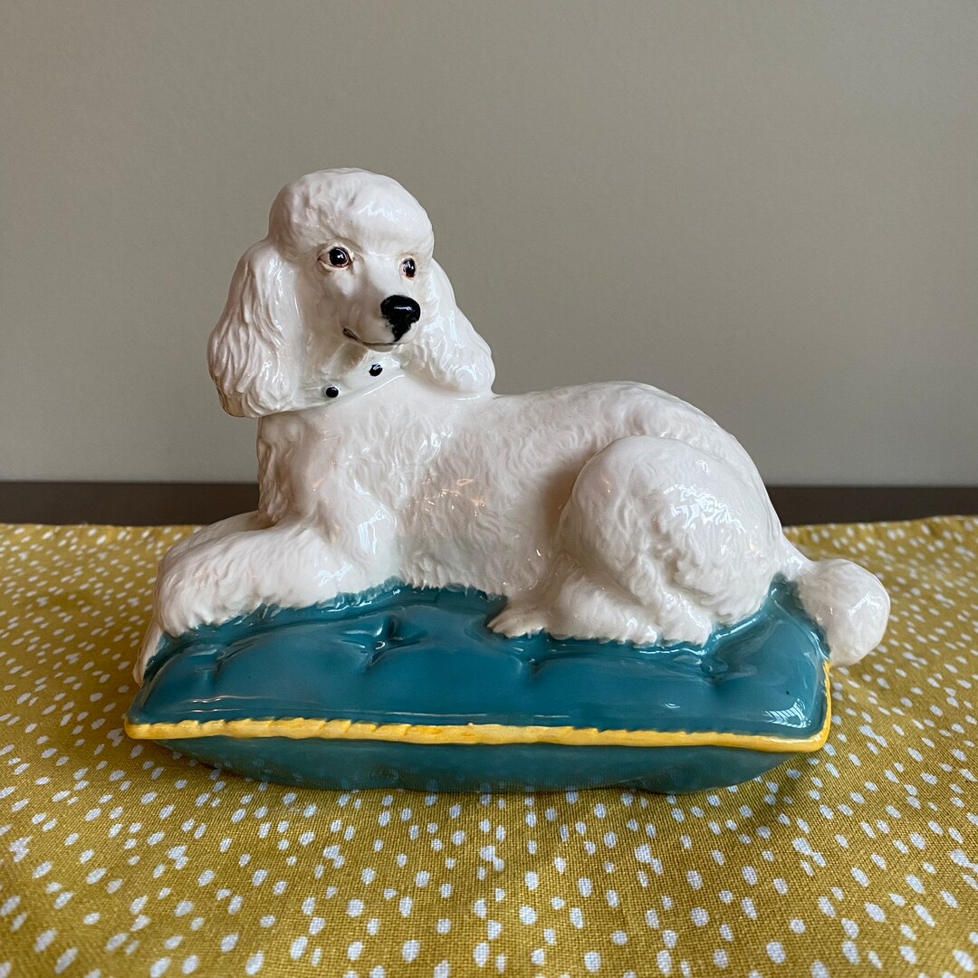 Vintage Beswick England White Poodle Dog on Blue Cushion Figurine - Etsy