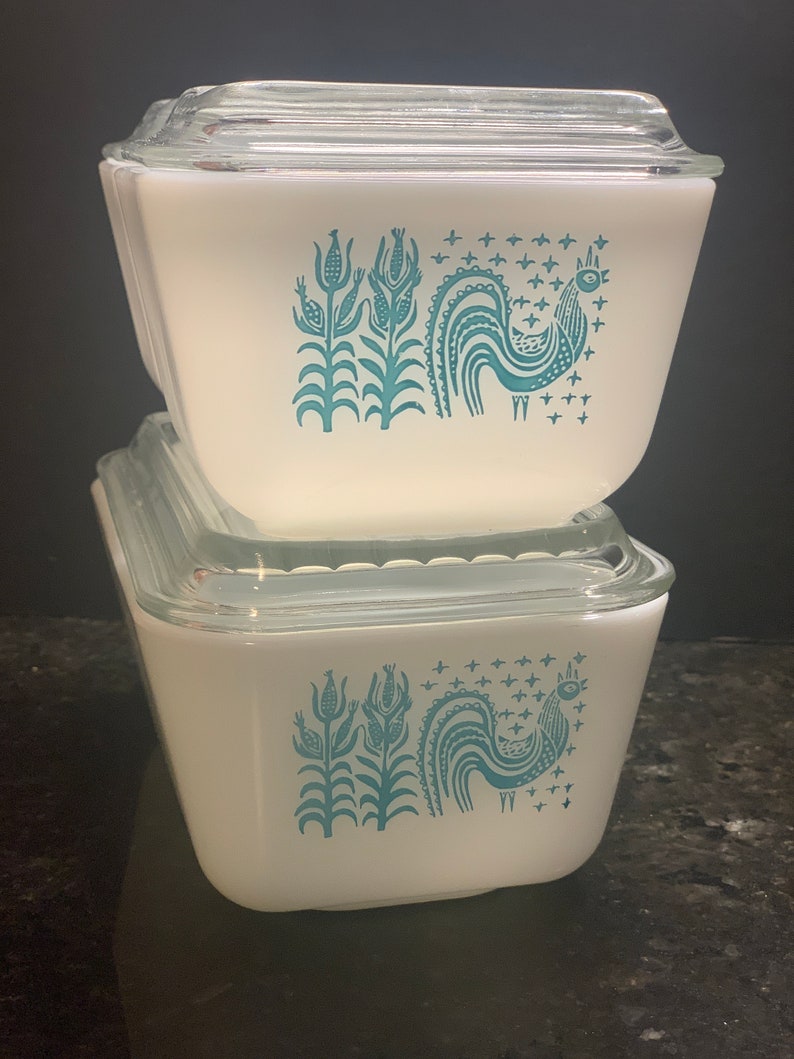 PYREX Amish Turquoise Butterprint 3 Refrigerator Dishes Vintage, Mid ...