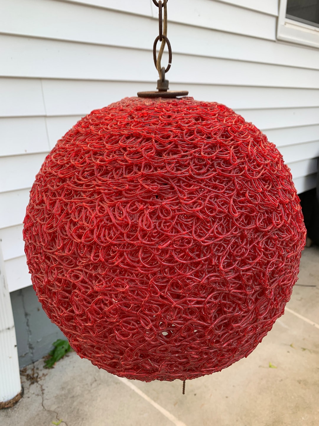 Retro Red Lucite Spaghetti Globe Swag Lamp Mid Century - Etsy