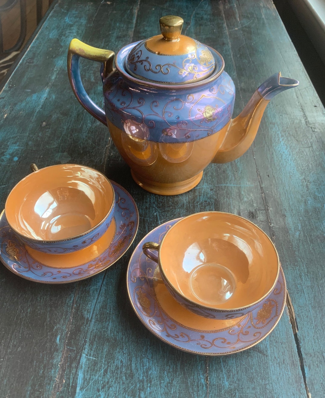 Vintage Japanese Lusterware Large Teapot With Teacups - Etsy