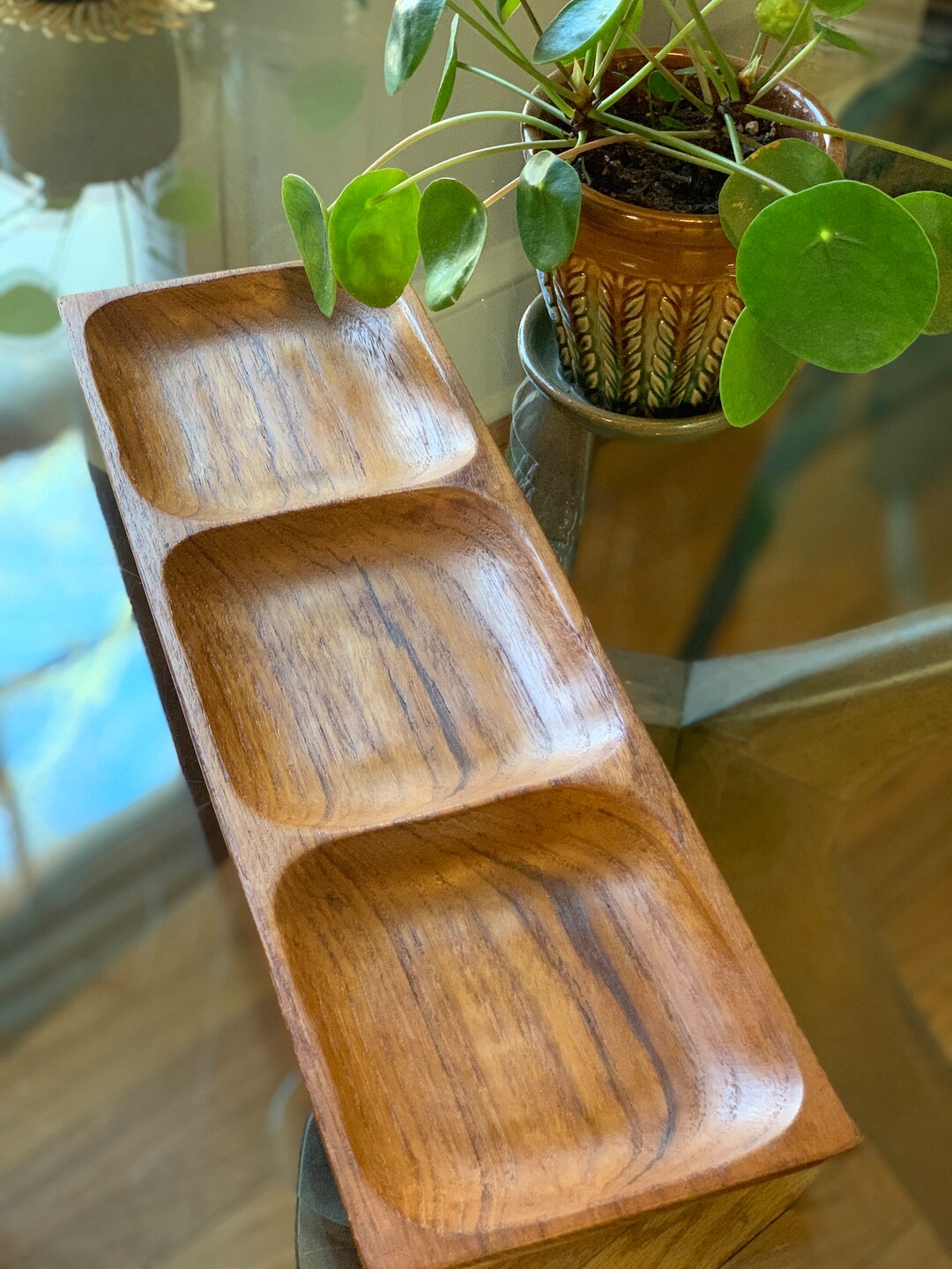 Teak Wood Tray Platter Sections Charcuterie 15” X 5 Mid Century Design ...