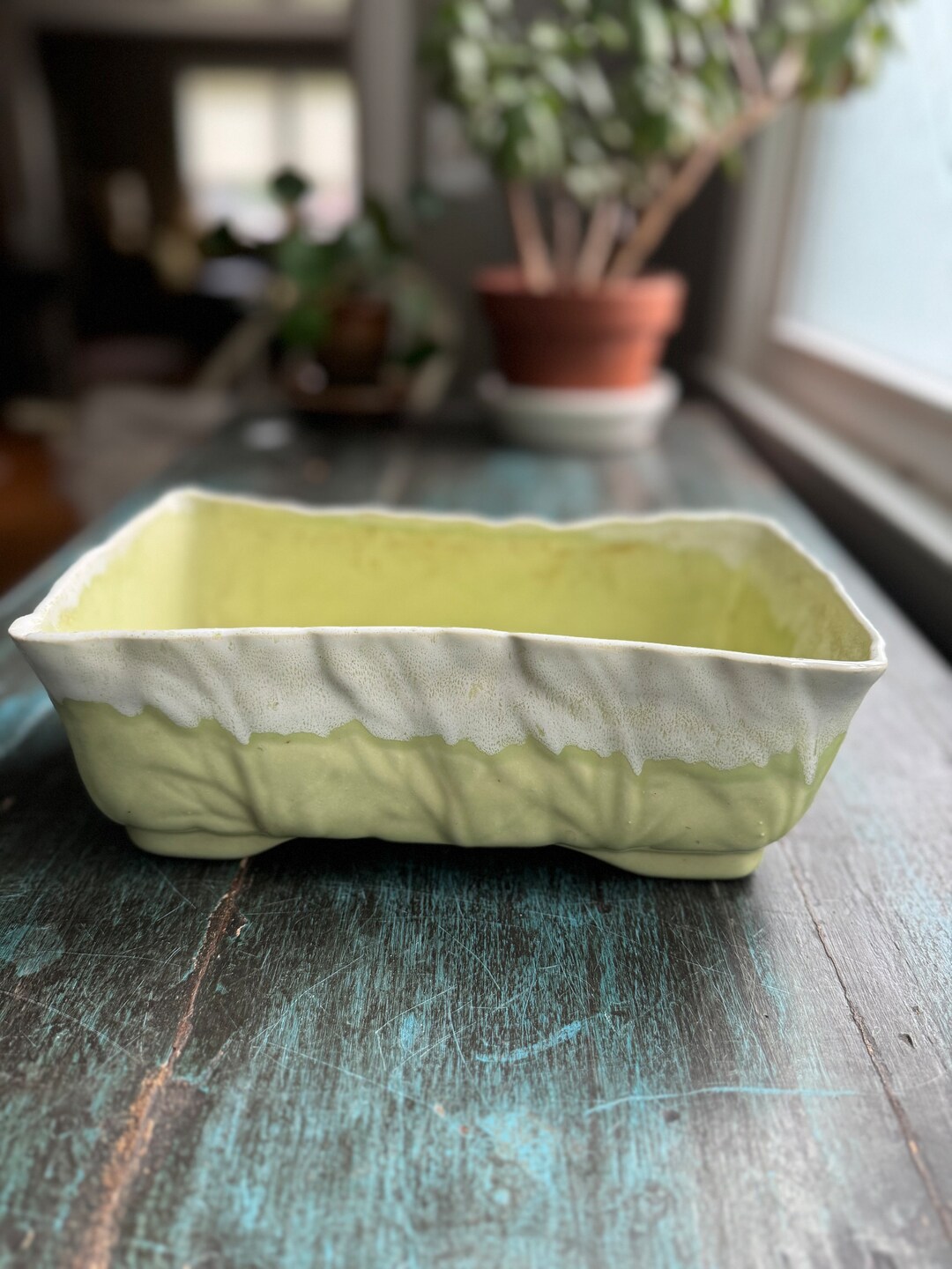 UPCO Vintage Pottery Chartreuse White Drip Large Planter - Etsy
