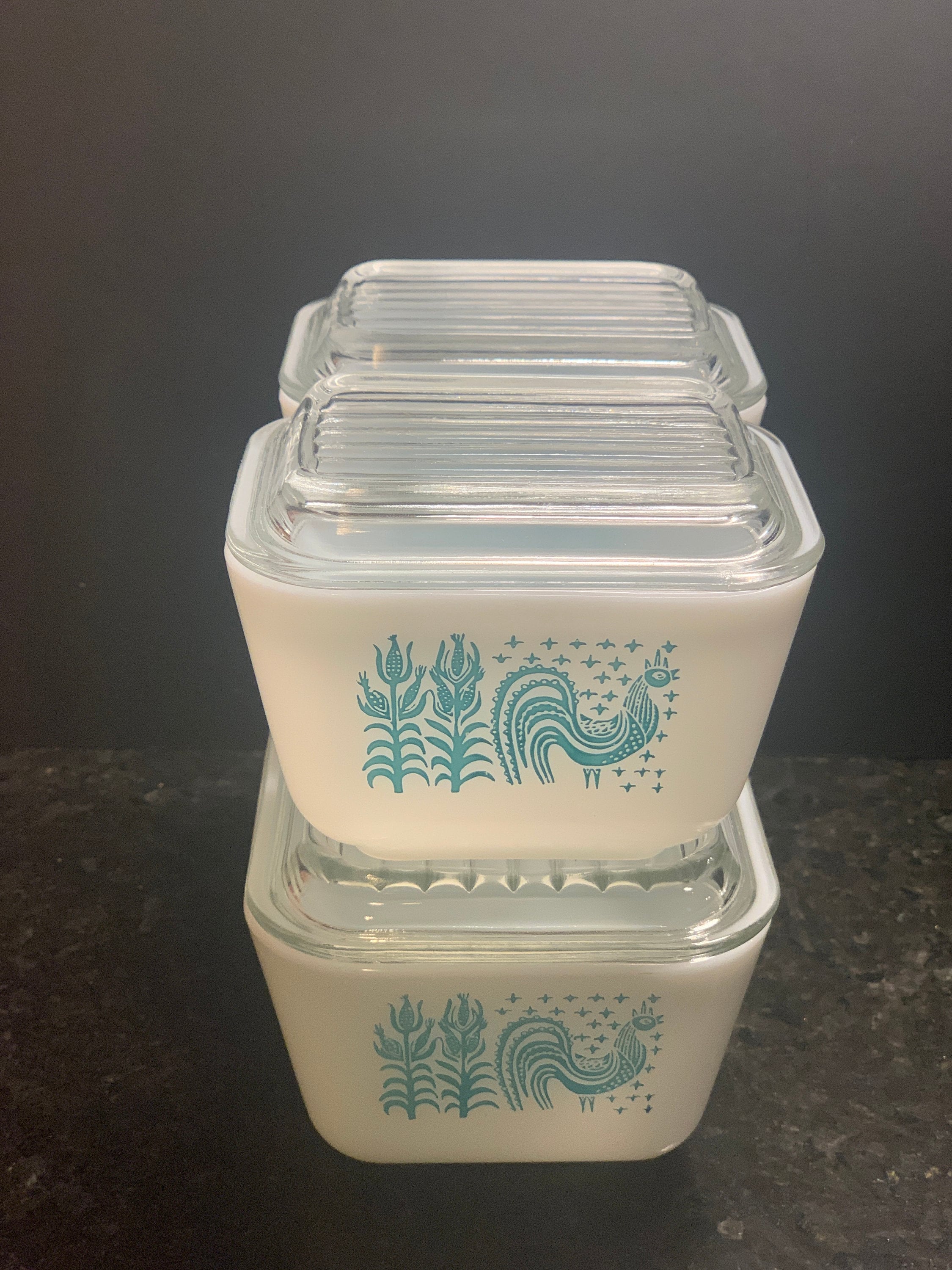 PYREX Amish Turquoise Butterprint 3 Refrigerator Dishes - Etsy