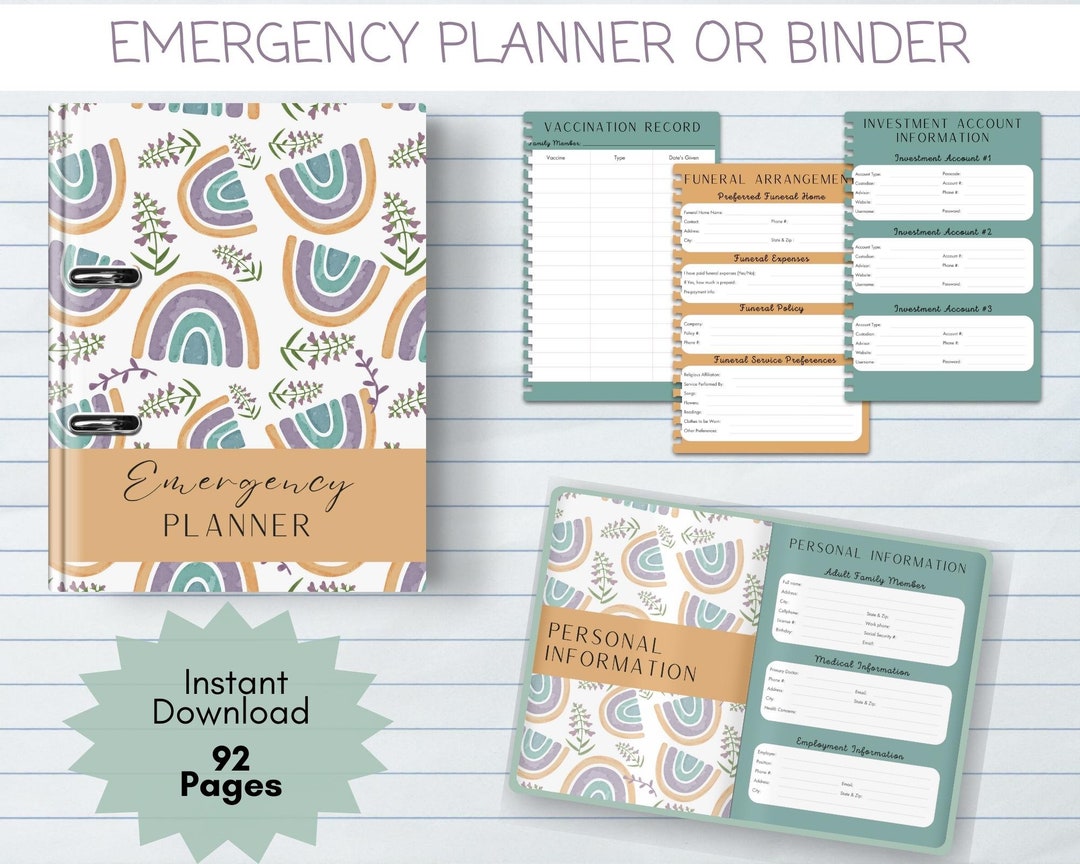 Boho Rainbow Vol.2 Emergency Binder Printable, End of Life Planner ...