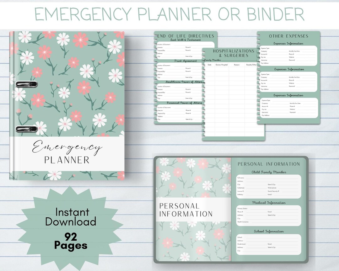 Whimsical Boho Floral Emergency Binder Printable, End of Life Planner ...