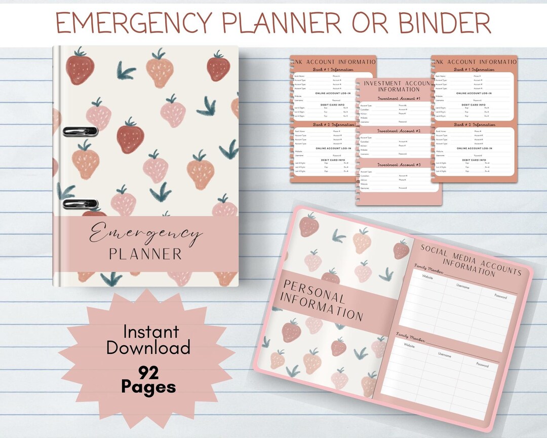 Kawaii Strawberry Emergency Binder Printable, End of Life Planner, Just ...