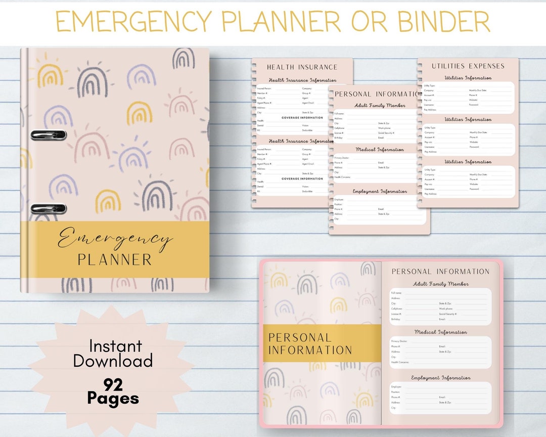 Boho Rainbow Emergency Binder Printable, End of Life Planner, Just in ...