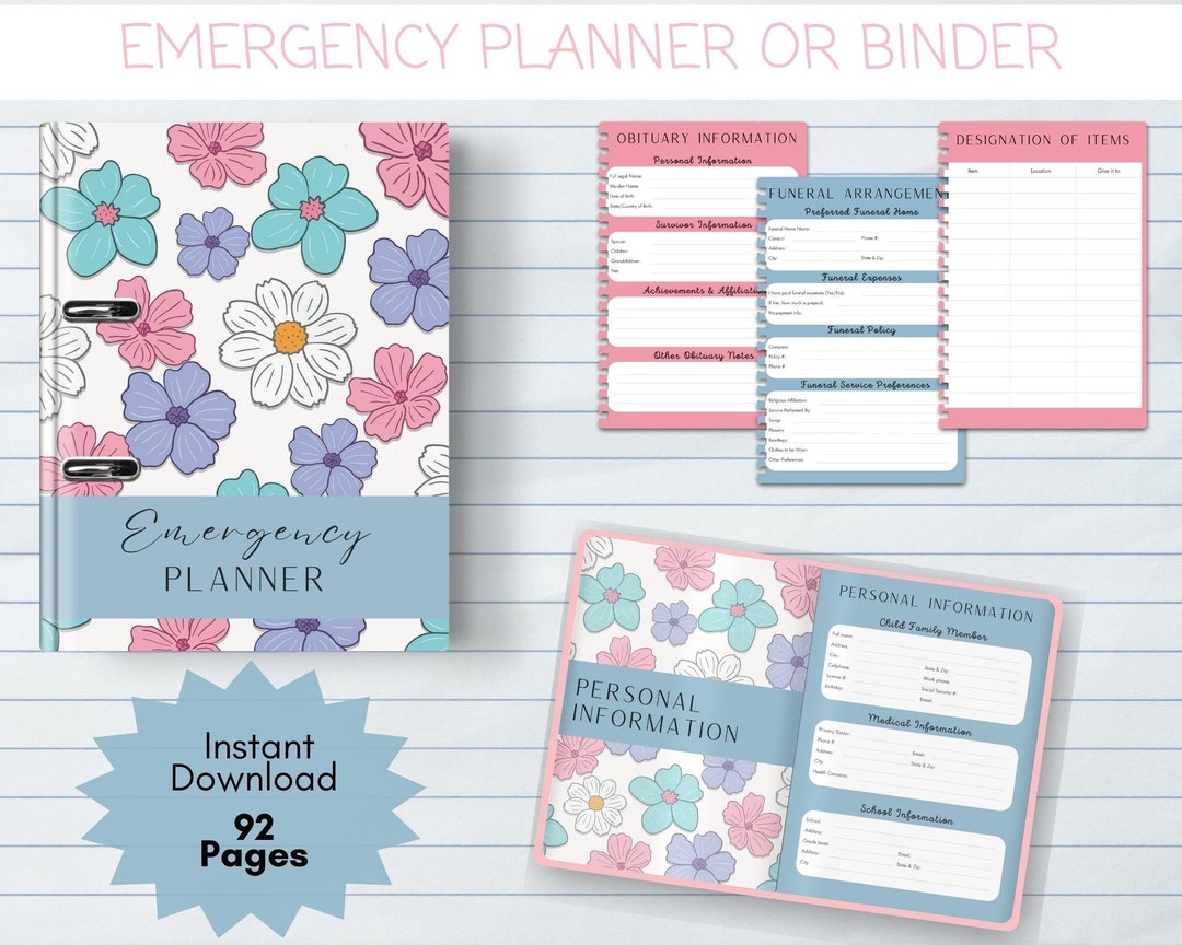 Colorful Boho Floral Emergency Binder Printable, End of Life Planner ...