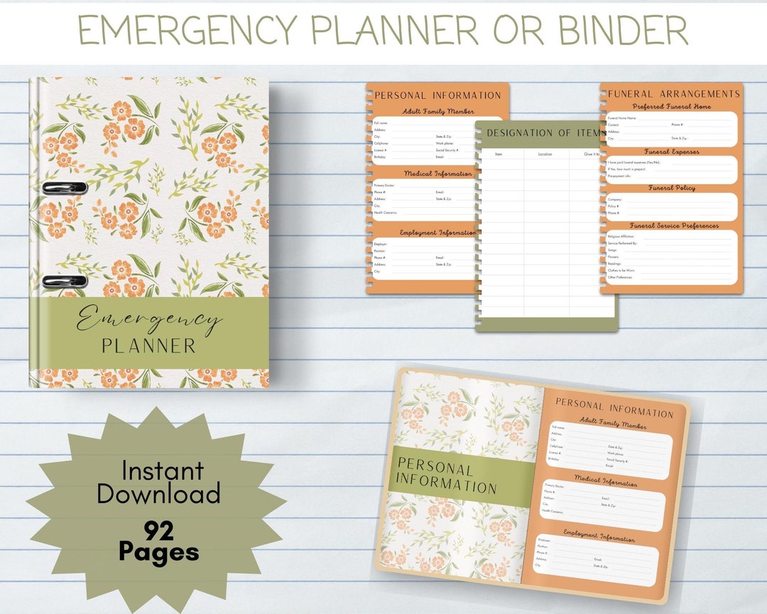 Elegant Boho Floral Emergency Binder Printable, End of Life Planner ...