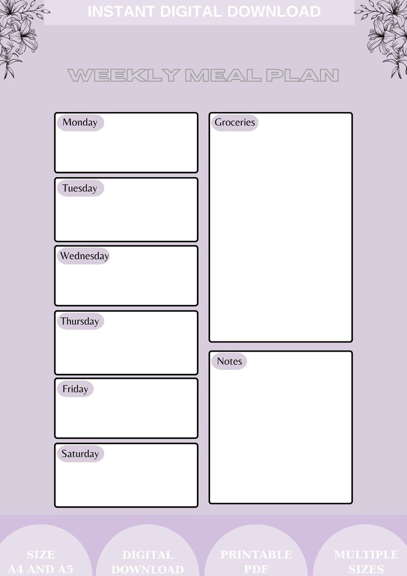 Meal Planner and Groceries Planner, Weekly Menu Planner, Meal Prep ...