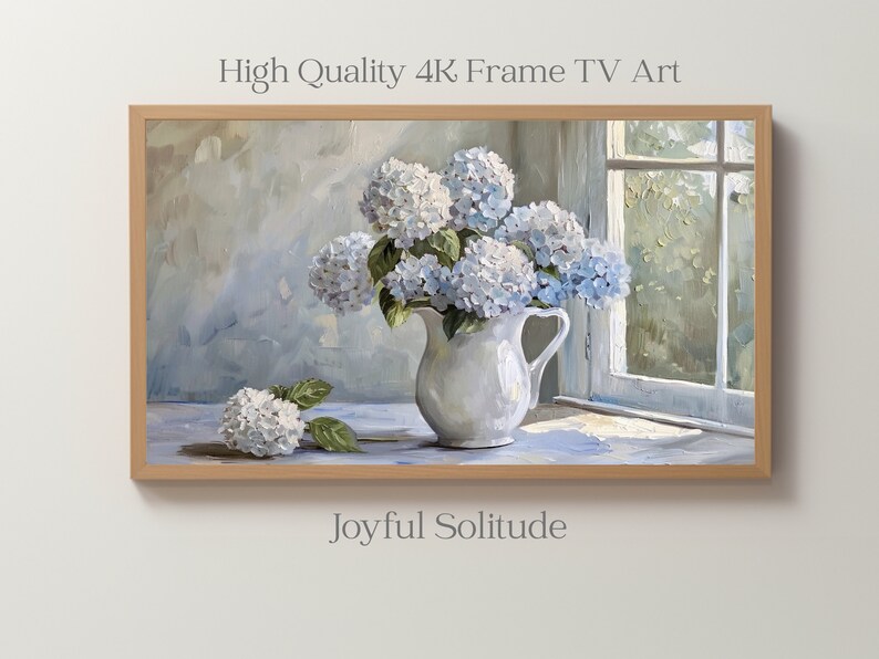 Frame TV Art Instant Download, Vase of Hydrangea by the Window Oil Painting, Digital Download ...