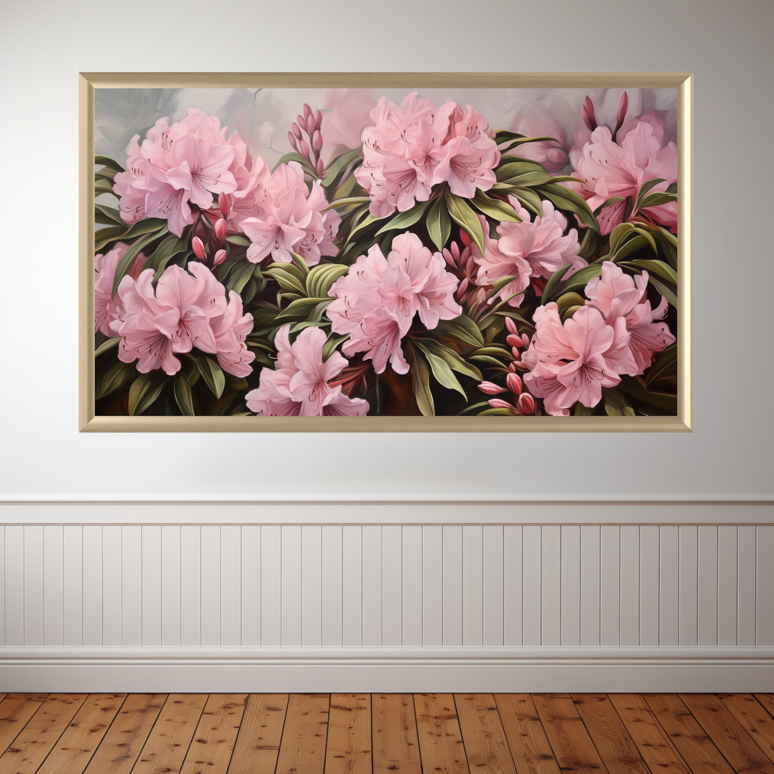 Frame TV Art Instant Download Pink Rhododendron Flowers Oil Painting ...