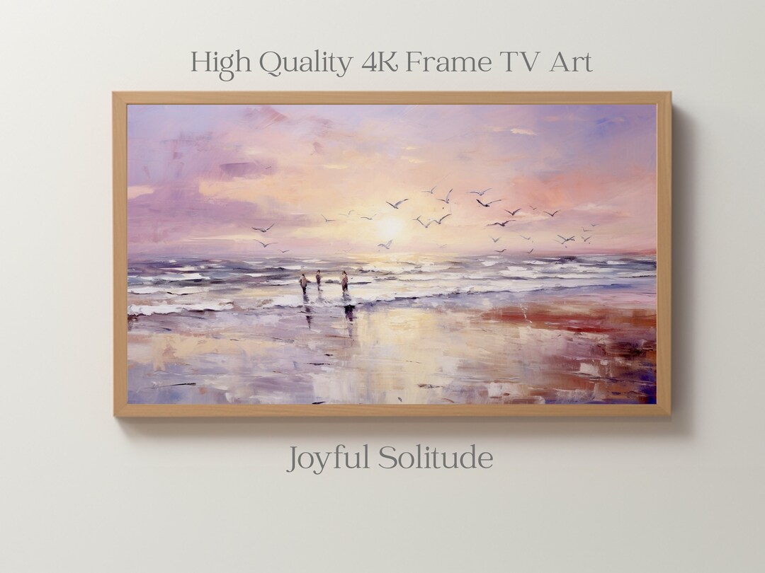 Frame TV Art Instant Download, Sunset at the Beach Oil Painting, Brush ...