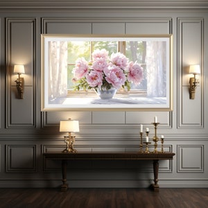 Frame TV Art Instant Download, Pink Peonies in a Vase Oil Painting ...