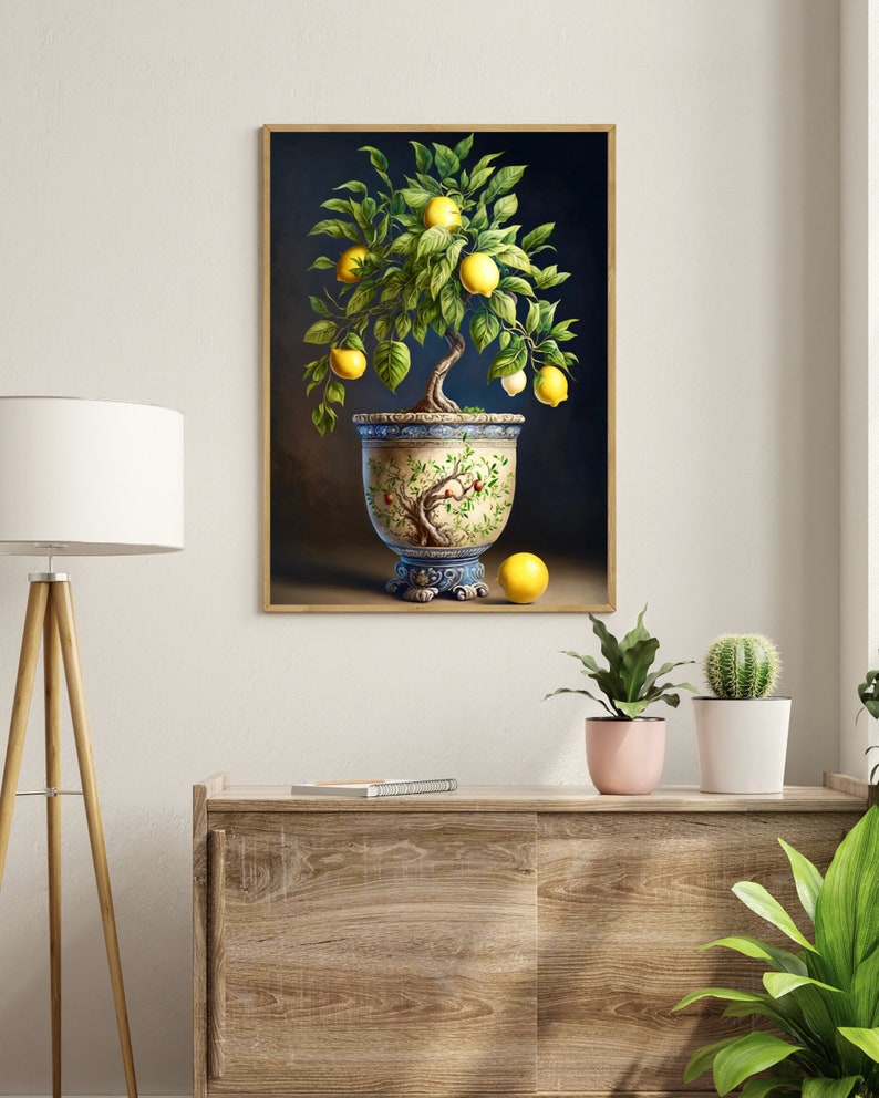 Vintage Lemon Tree Illustration Poster Printable AI Art - Etsy