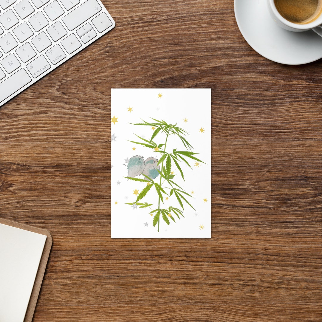 Cute Cannabis Christmas Card Weed Plant With Cute Love Birds - Etsy
