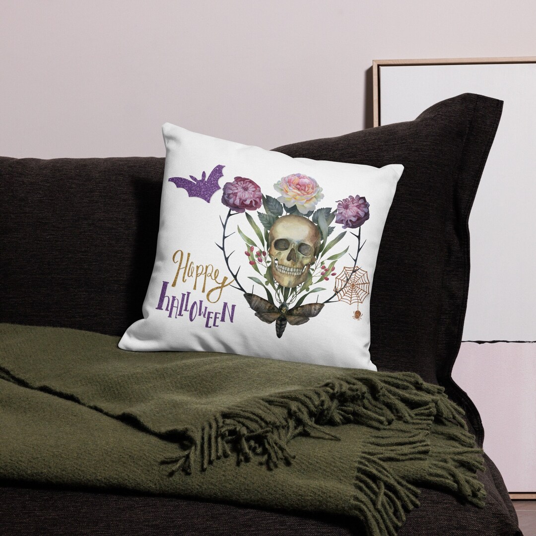 Premium Halloween Scary Spooky Skeleton Pillow Case With Flowers, a ...