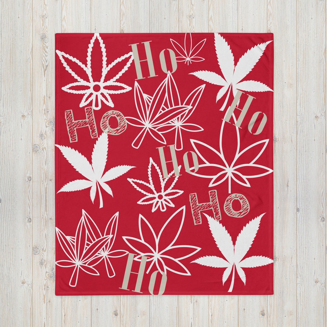 Weed Leaf Christmas Throw Blanket. Red and White Pot Leaf Throw Blanket. Cannabis Christmas Gift ...