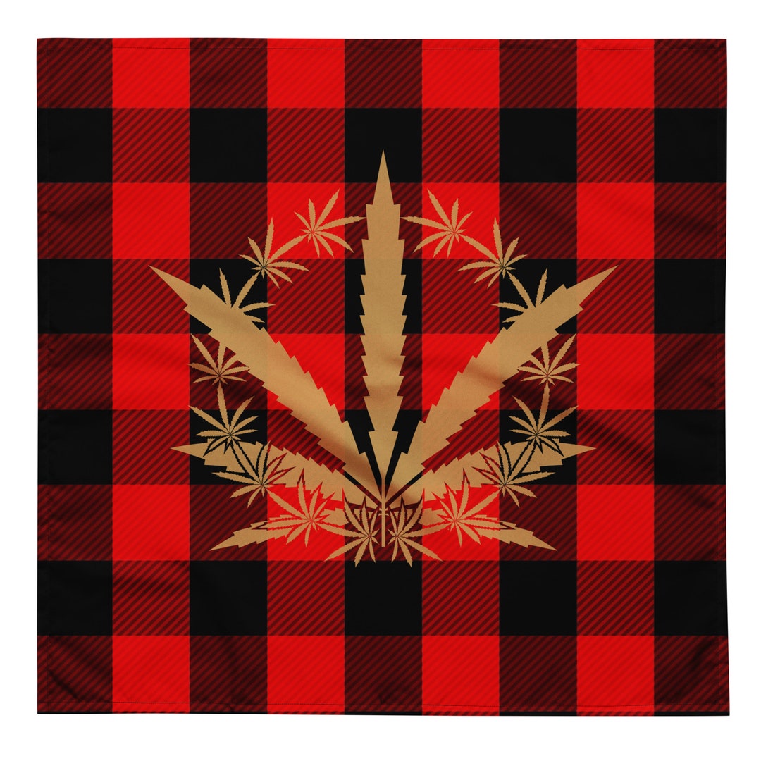 All-over Print Weed Leaf Checkered Pot Leaf Bandanna. Cannabis Leaf ...