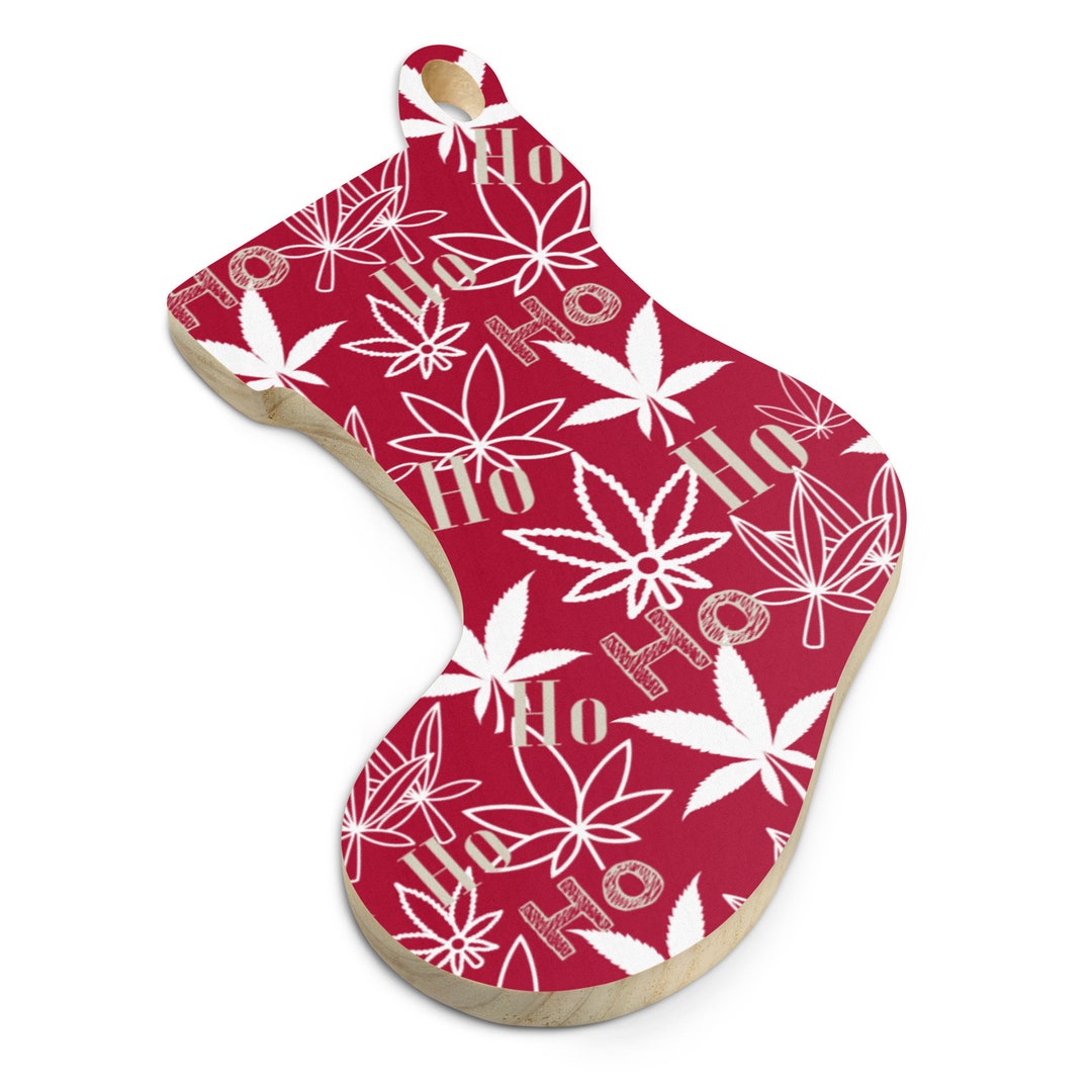 Wooden Weed Leaf Ho Ho Ho Christmas Tree Ornaments. Stocking Tree ...