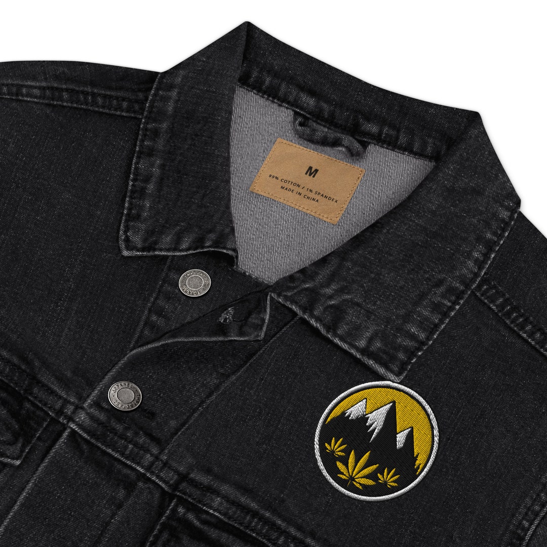 Stoner Denim Jacket, Embroidered Black Jean Jacket, Stoner Jacket, 420 ...