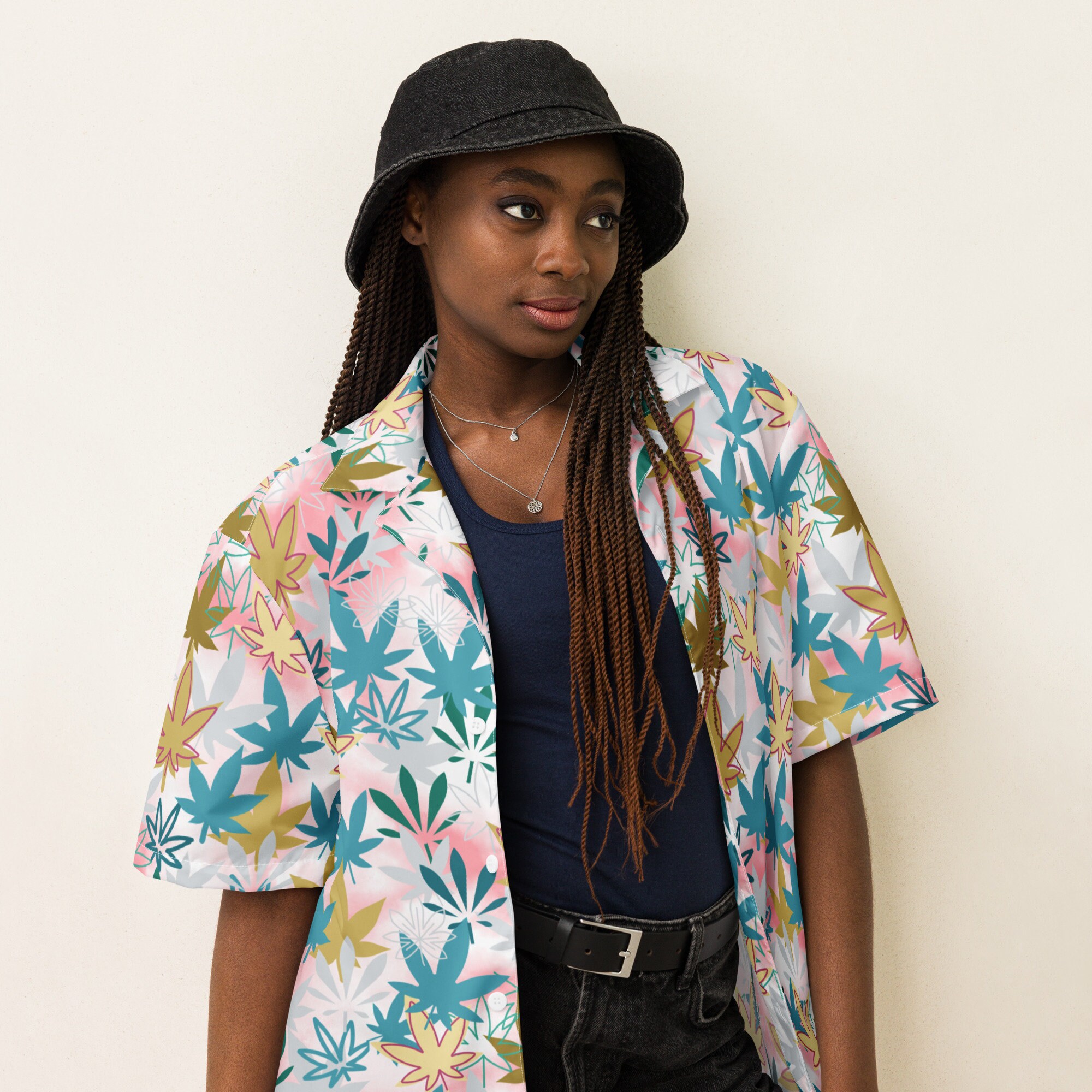 Hawaiian Weed Leaf Button Tee. Button Down Pot Leaf Shirt. Cannabis ...