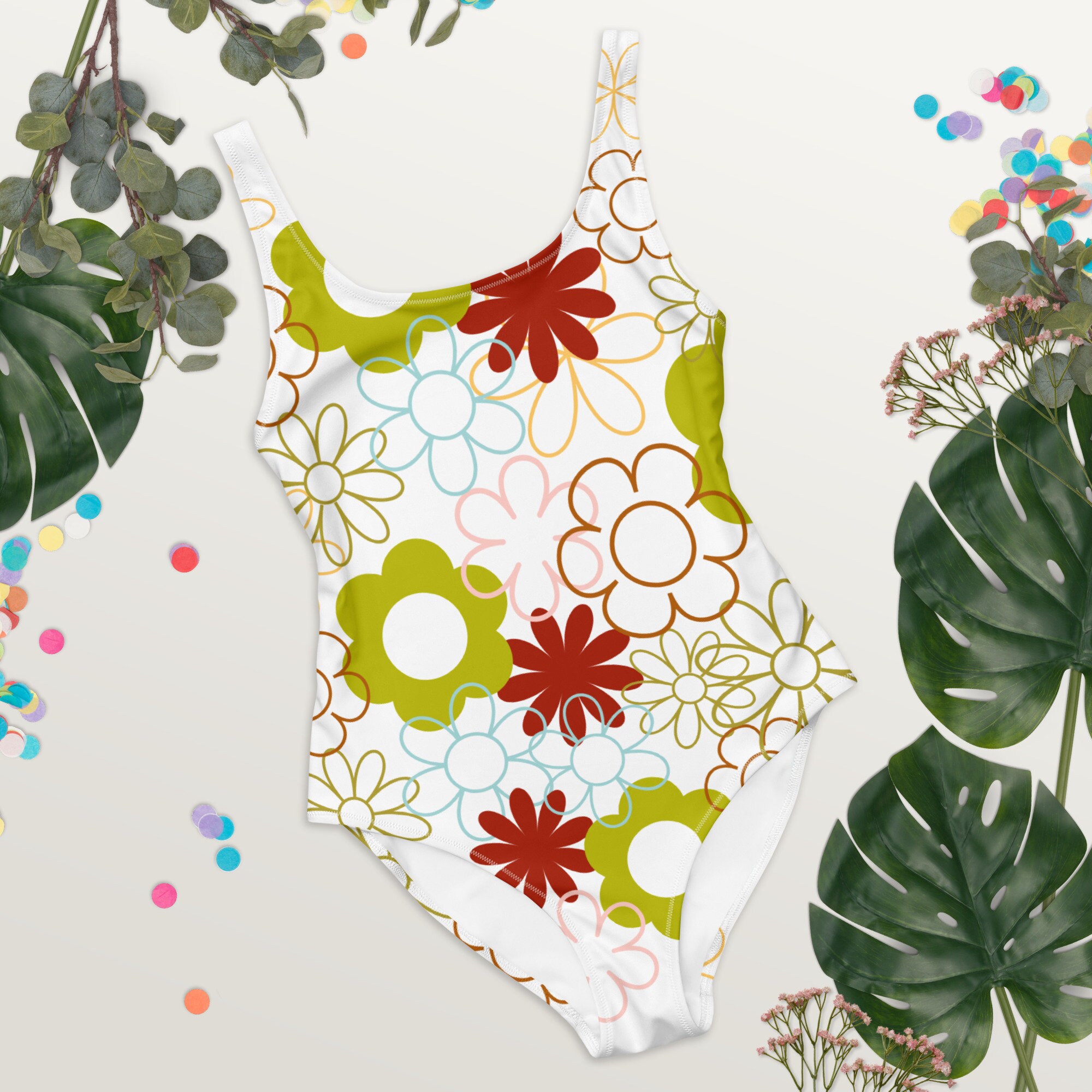 Retro Flowered One-piece Swimsuit. Cute One Peice Swimming Suit. Cute ...