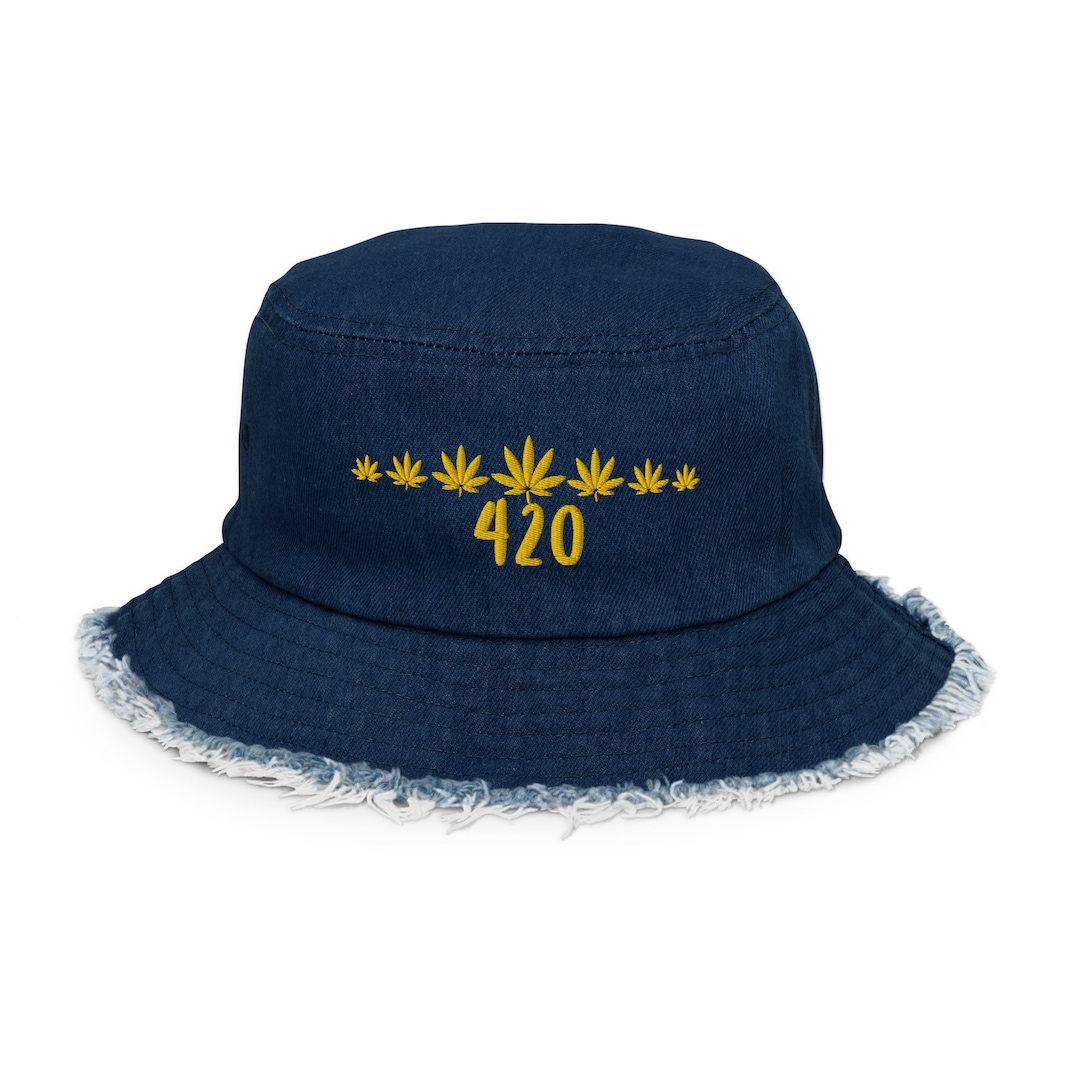 Distressed Denim 420 Pot Leaf Bucket Hat, Cute Embroidered Cannabis Hat ...