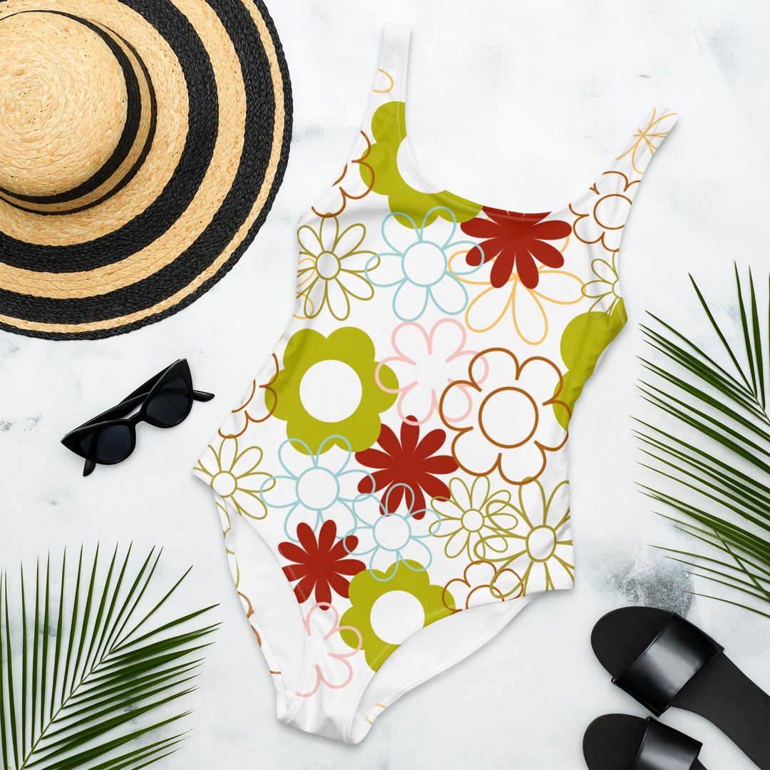 Retro Flowered One-piece Swimsuit. Cute One Peice Swimming Suit. Cute ...