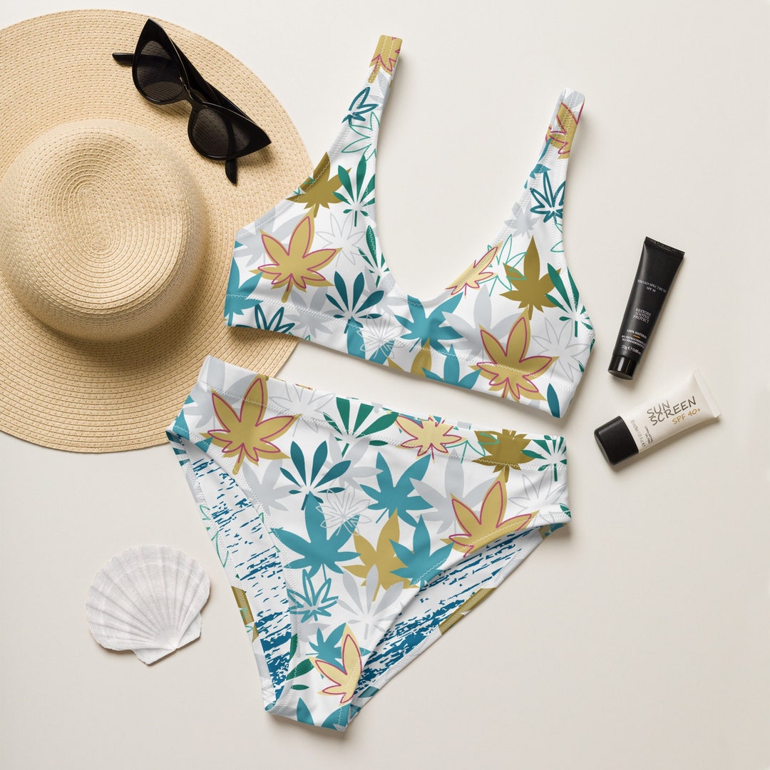 Cannabis Leaf Bikini Made From Recycled Material. Marijuana Two Piece ...