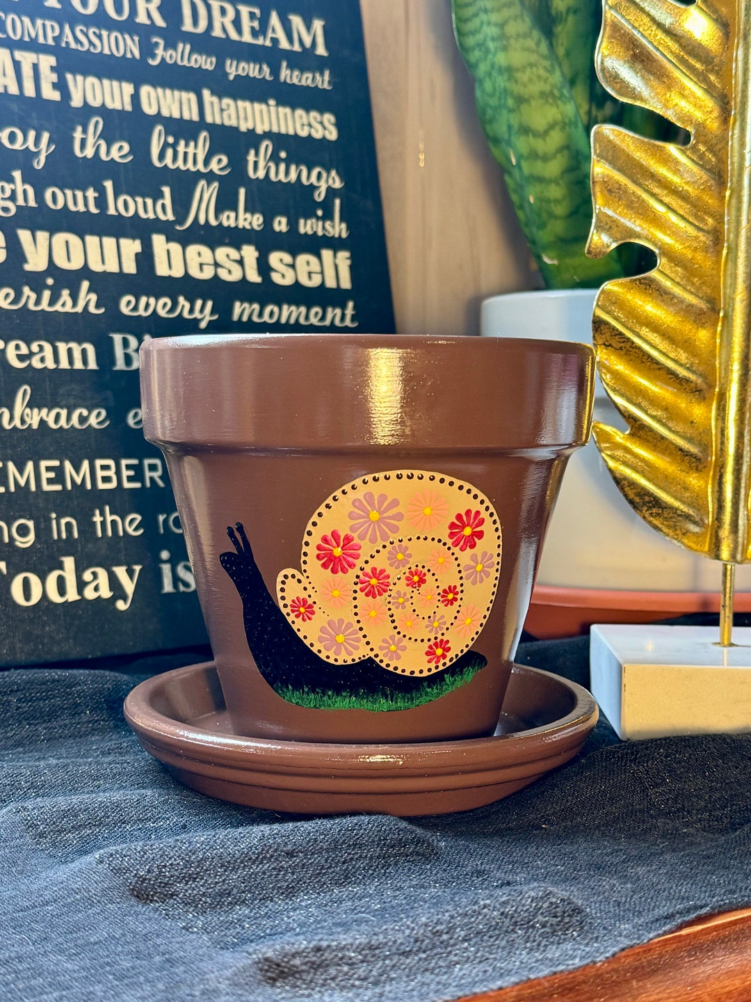 Hand-painted Snail Terracotta Pot: Dot Art Planter, Customizable - Etsy