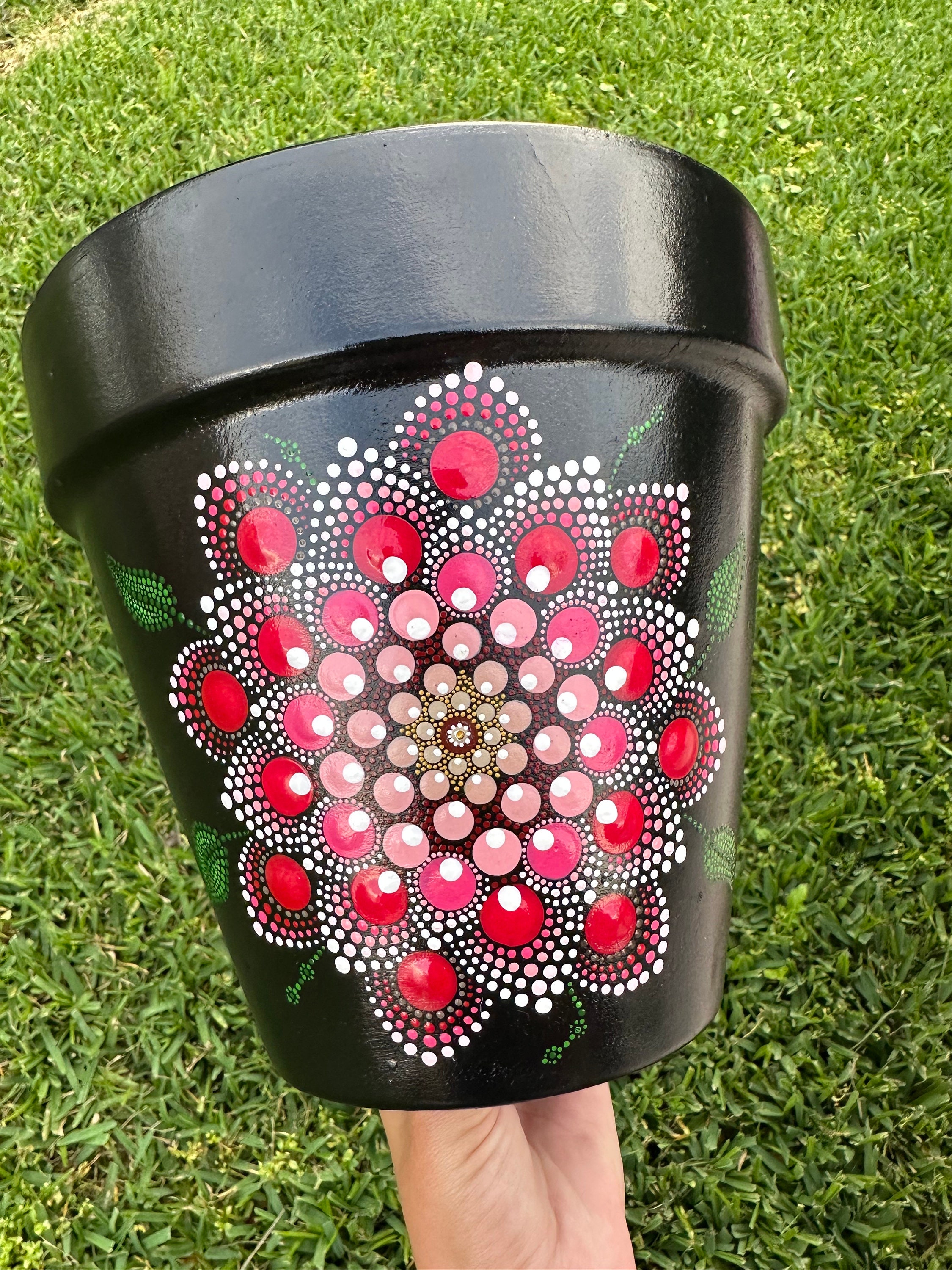 Pink Mandala Plant Pot | Dot Painting | Painted Terracotta Pots | Gift ...