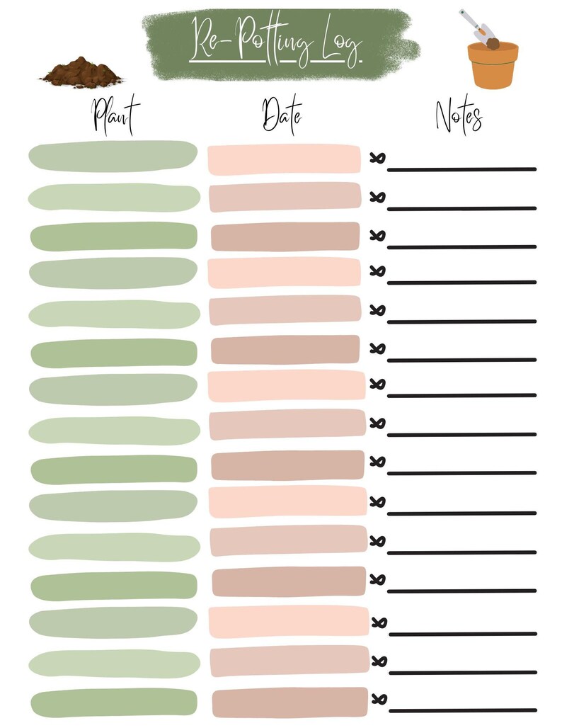 Plant Repotting Log Digital Download Printable Plant Planner Plant ...