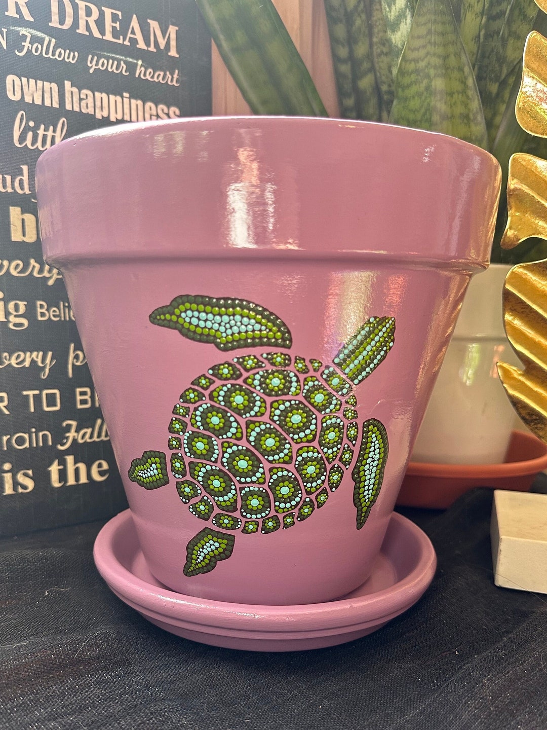 Sea Turtle Flower Pot | Sea Turtle Plant Pot | Hand Painted Terracotta ...