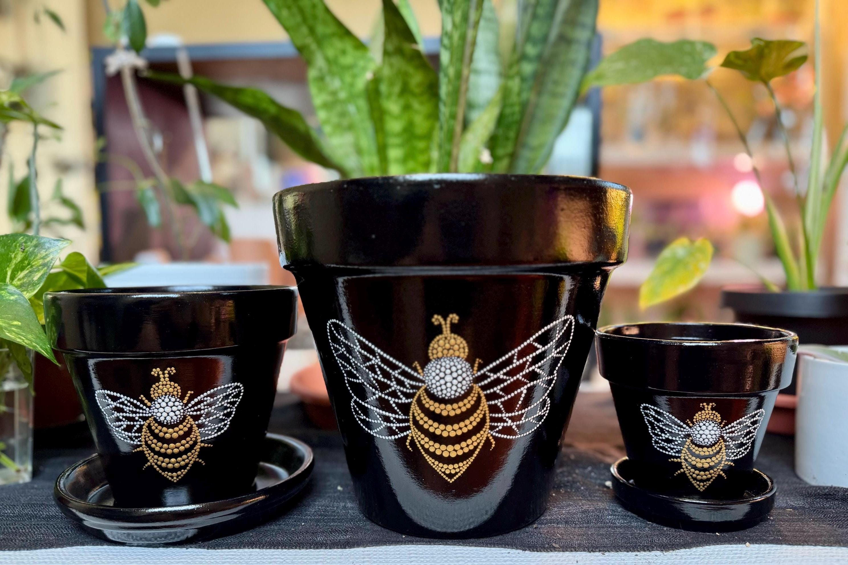 Bee Flower Pot | Bee Plant Pot | Hand Painted Terracotta Pot | Gift ...